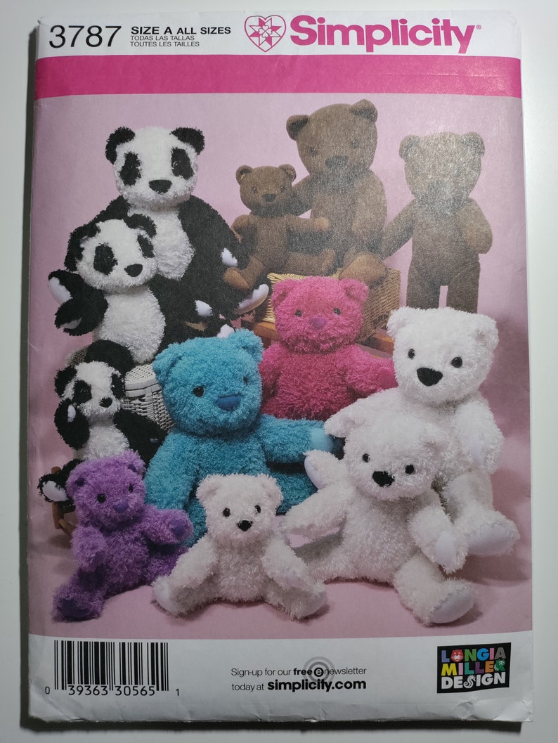 Simplicity 3787 Longia Miller Design Teddy Bears in 3 Sizes, S 18, M 25 ...