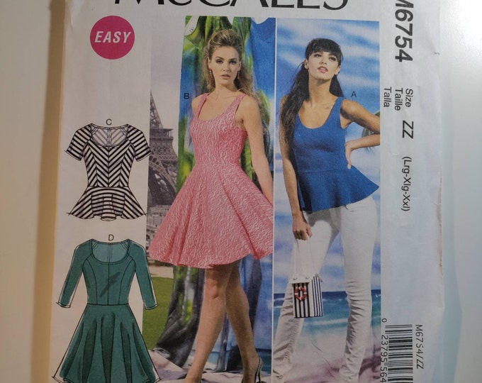 Mccall's M6754 Peplum Top and Dress, Sizes Lrg,xlg,xxl Uncut and ...