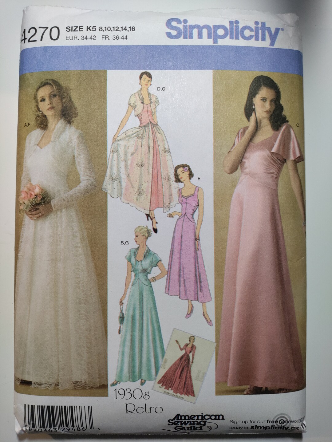 Simplicity 4270 1930's Retro Evening Dress and Jacket, Sizes 8,10,12,14 ...