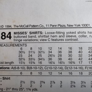 Mccall's 7184 Mcc Old West Brand Loose Fitting Yoked Shirts With Ruffle ...