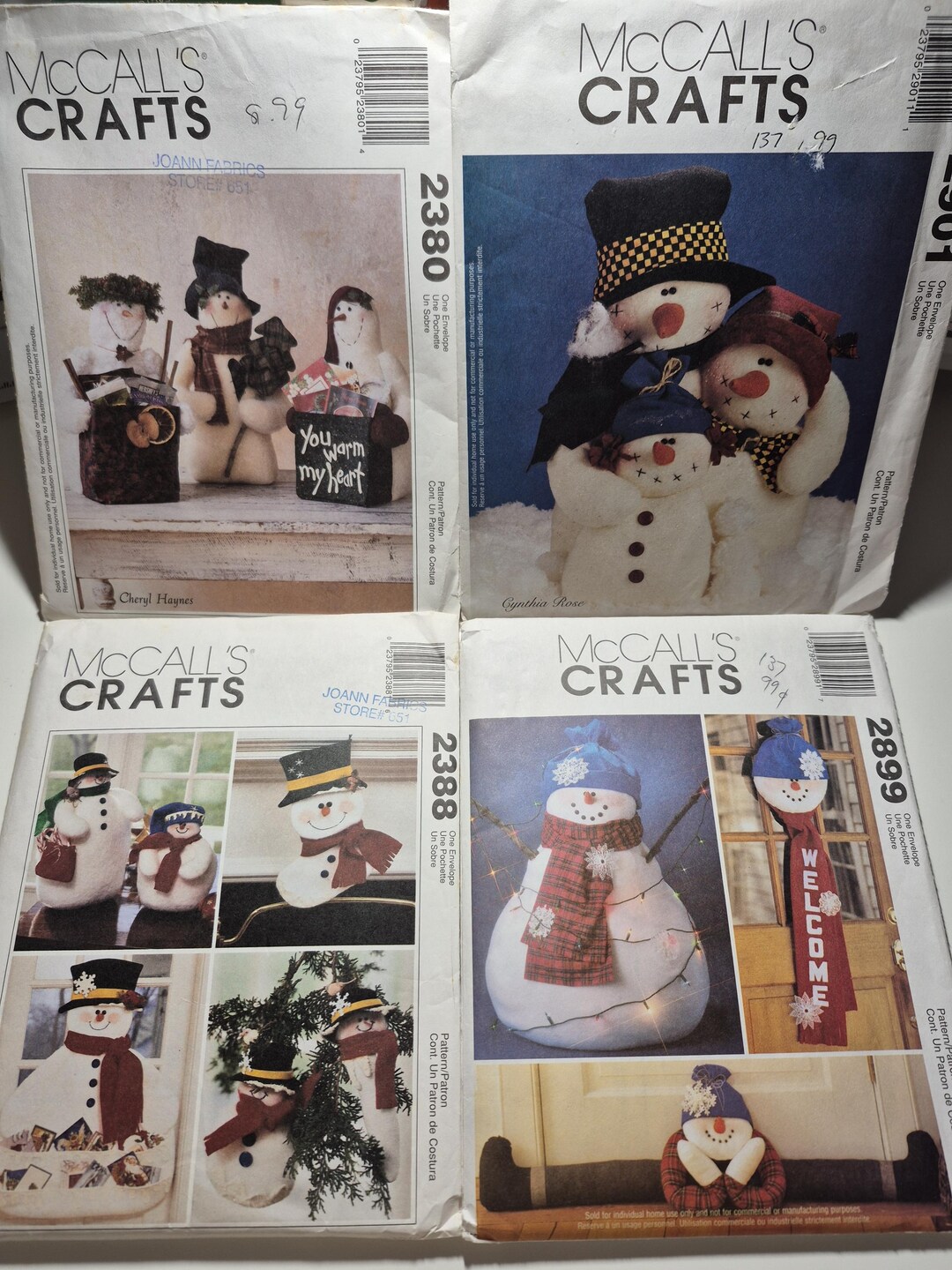 Mccall's Craft Snowmen Sewing Patterns, Pick Your Style 2388, 2380 ...