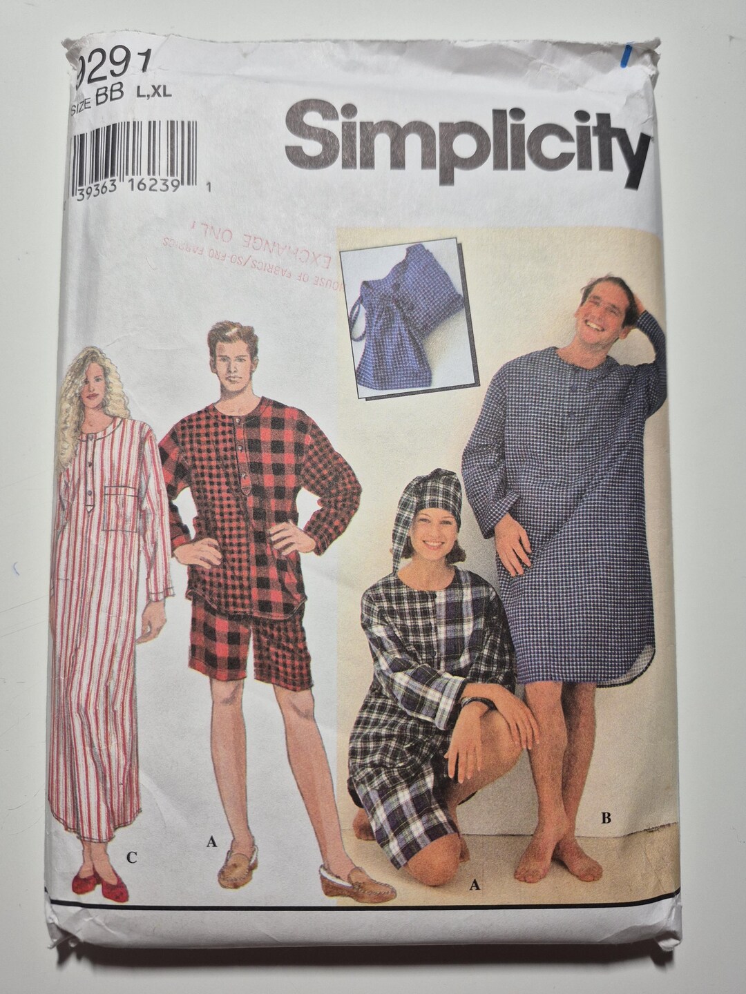 Simplicity 9291 Misses, Men's and Teens Sleepwear, Sizes L,XL, Uncut ...