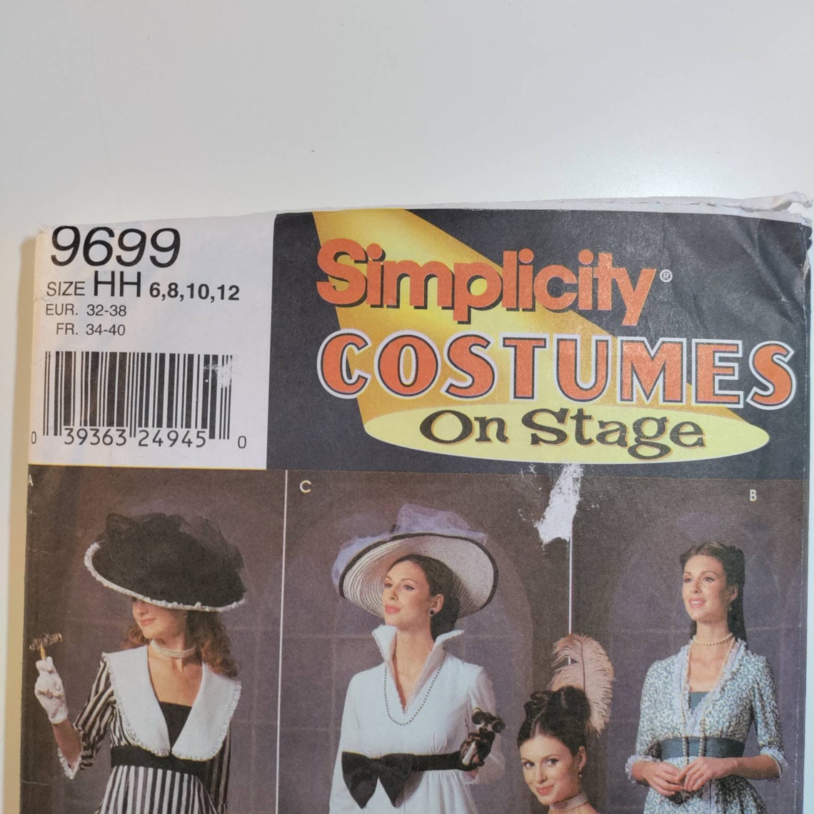 Simplicity 9699 Costumes on Stage Dress and Hat, Sizes 6,8,10,12 Uncut and Factory Folded ...