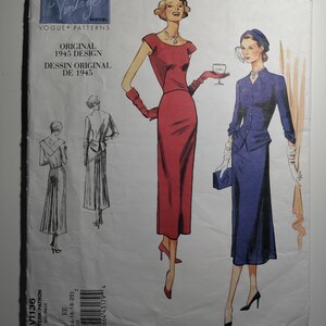 Vogue V1136 Reproduction 1945 Semi Fitted Jacket With 3/4 Sleeves and ...
