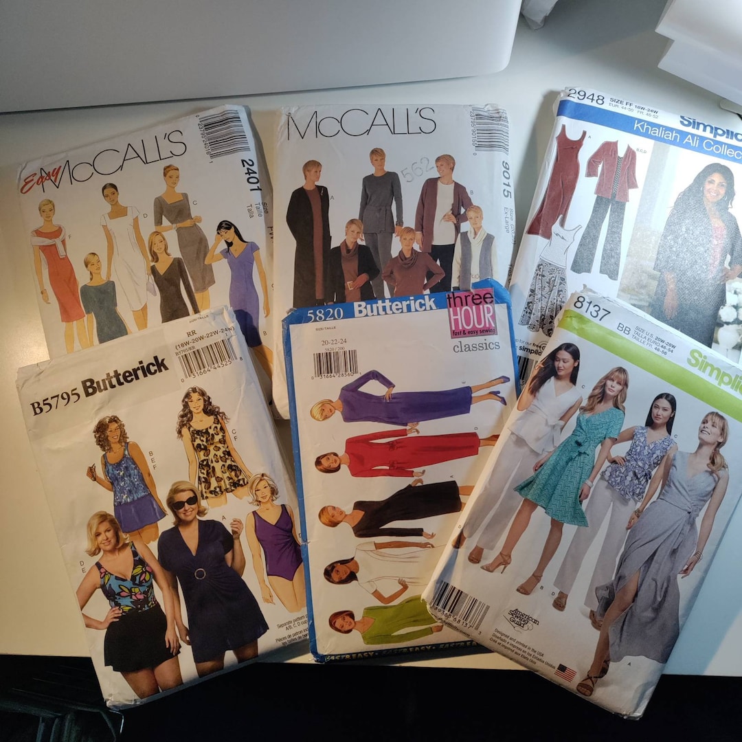 Set of 6 Patterns, Simplicity 8137 and 2948, Mccall's 2401 and 9015, Butterick 5820 and B5795 ...