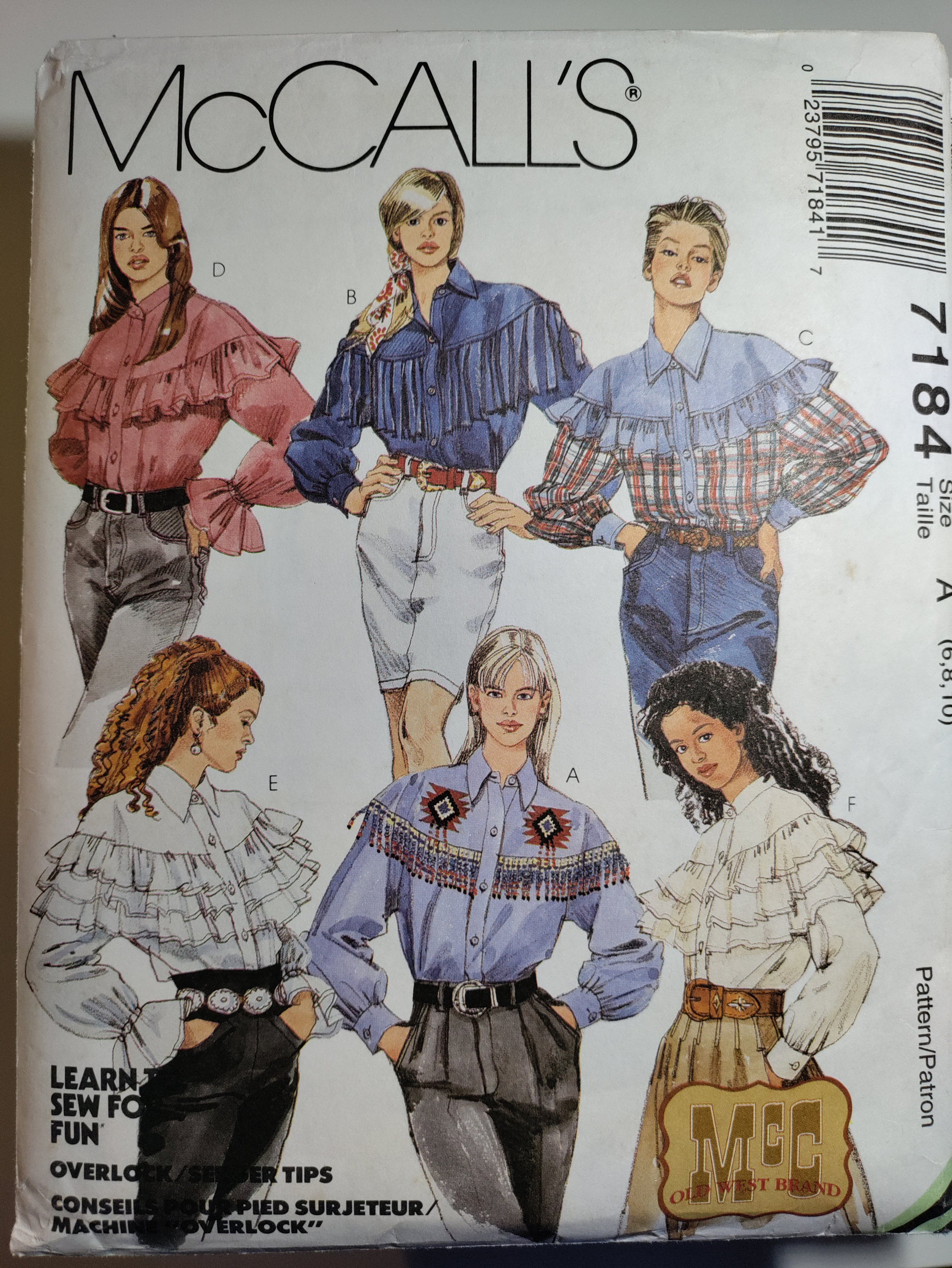 Mccall's 7184 Mcc Old West Brand Loose Fitting Yoked Shirts With Ruffle ...