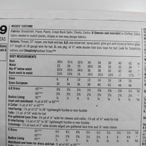 Simplicity 9699 Costumes on Stage Dress and Hat, Sizes 6,8,10,12 Uncut and Factory Folded ...