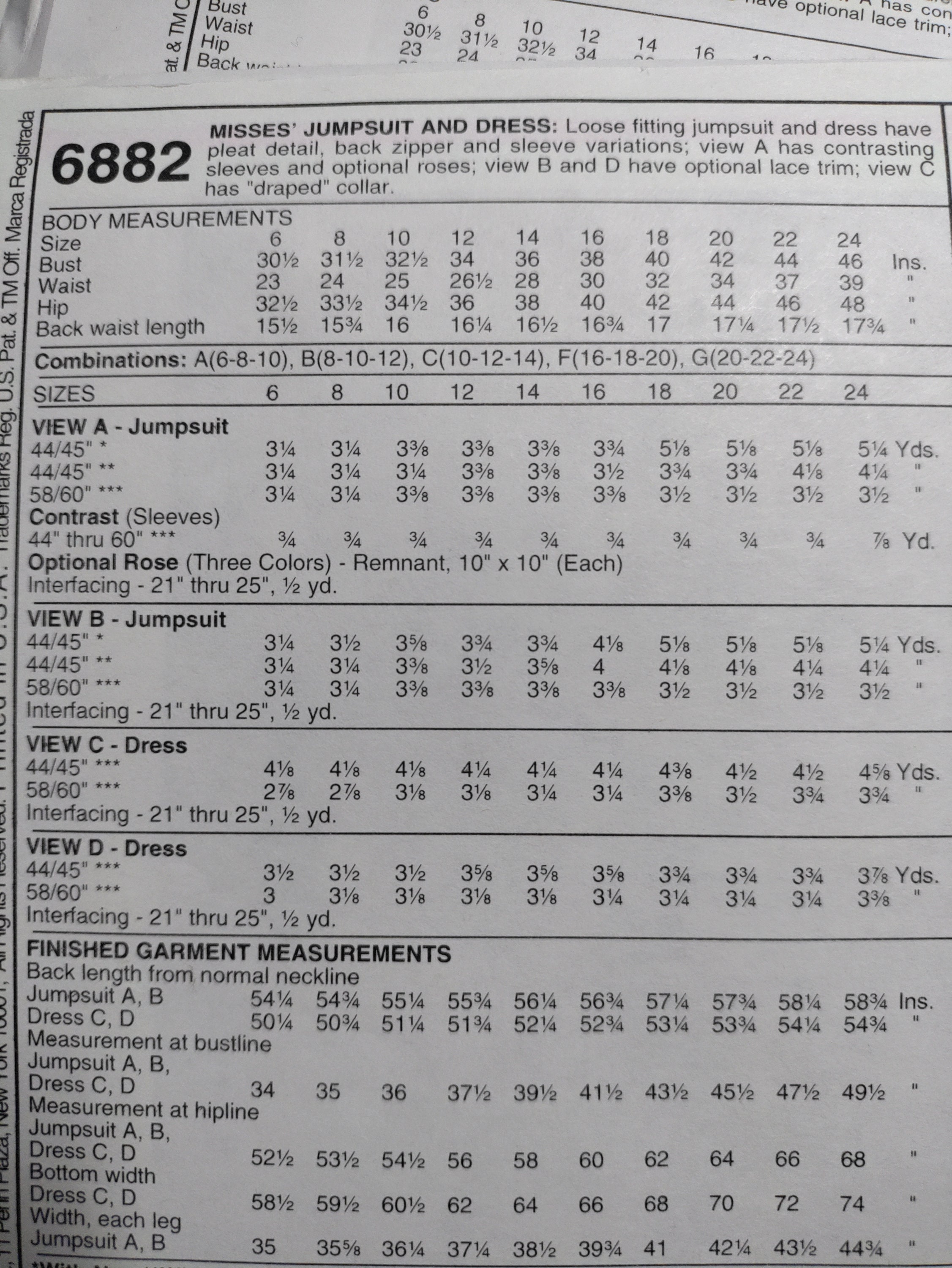 Mccall's 6882 Jumpsuit and Dress, Pick Your Size, All Uncut and Factory ...