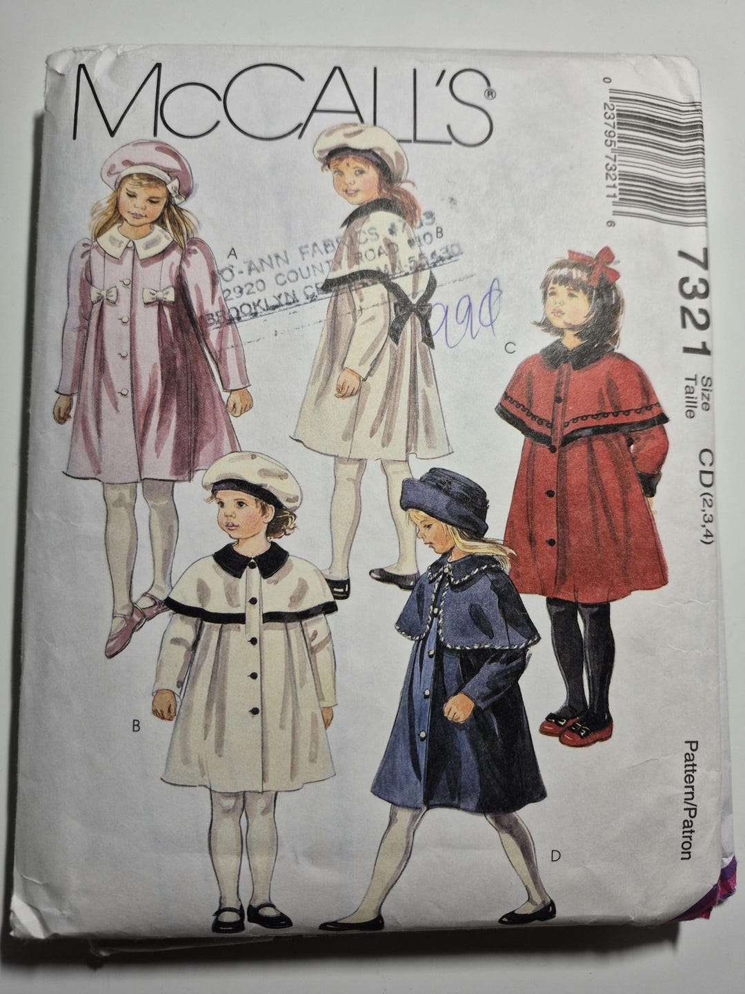 Mccall's 7321 Children's and Girls' Lines Coat With Detachable Cape ...