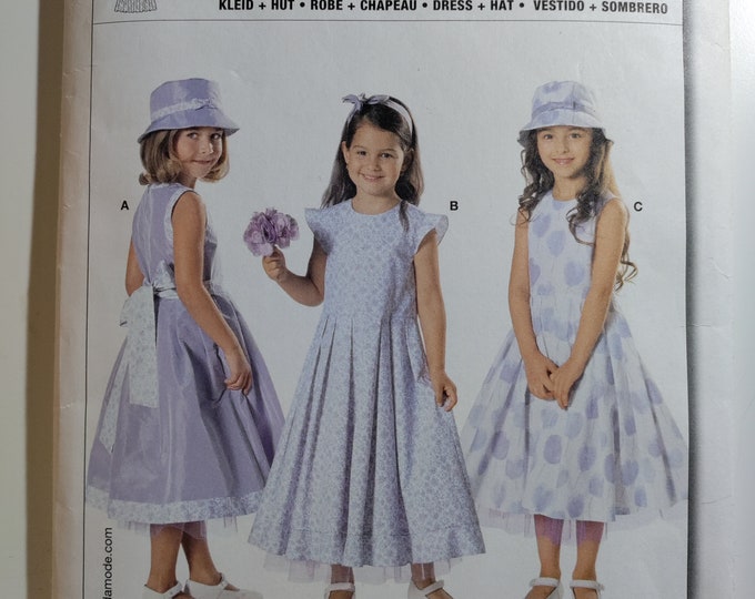 Burda 9696 Girls Dress and Hat, Sizes 2,3,4,5,6,7, Uncut and Factory ...
