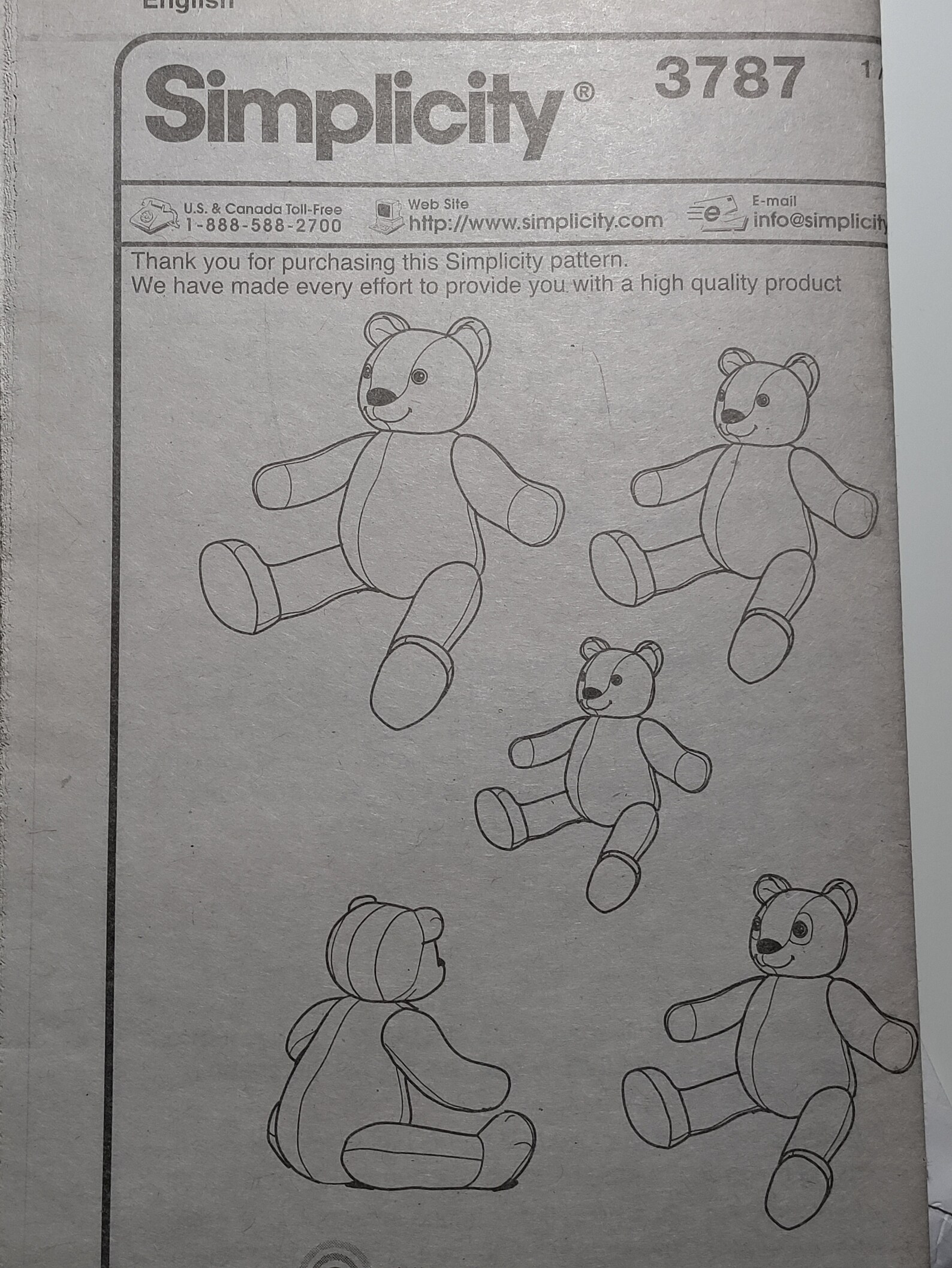 Simplicity 3787 Longia Miller Design Teddy Bears in 3 Sizes, S 18, M 25 ...