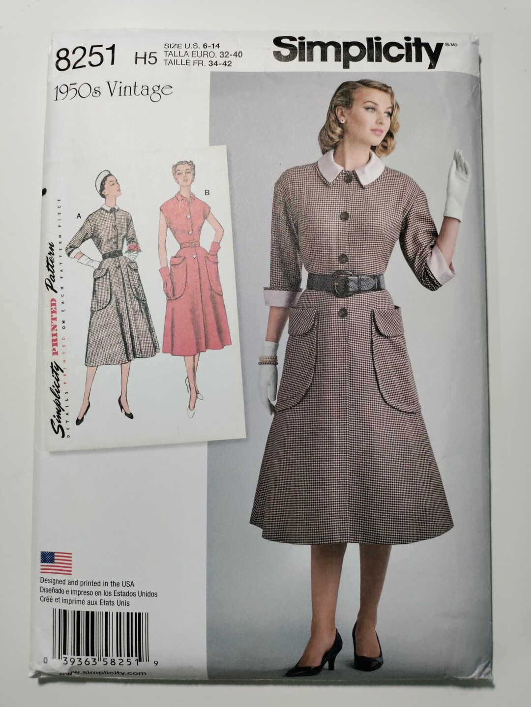 Simplicity 8251 1950's Retro Reproduction Dress With Detachable Collar ...
