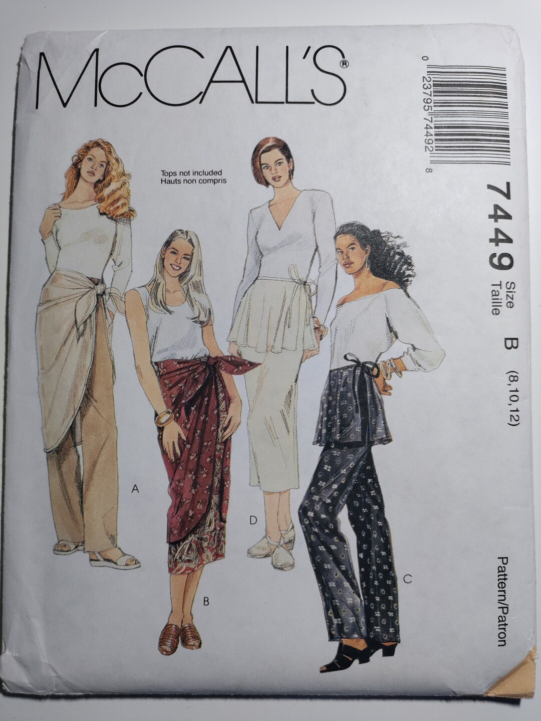 Mccall's 7449 Pants and Skirt With Sarong or Skirt Overlay, Pick Your ...