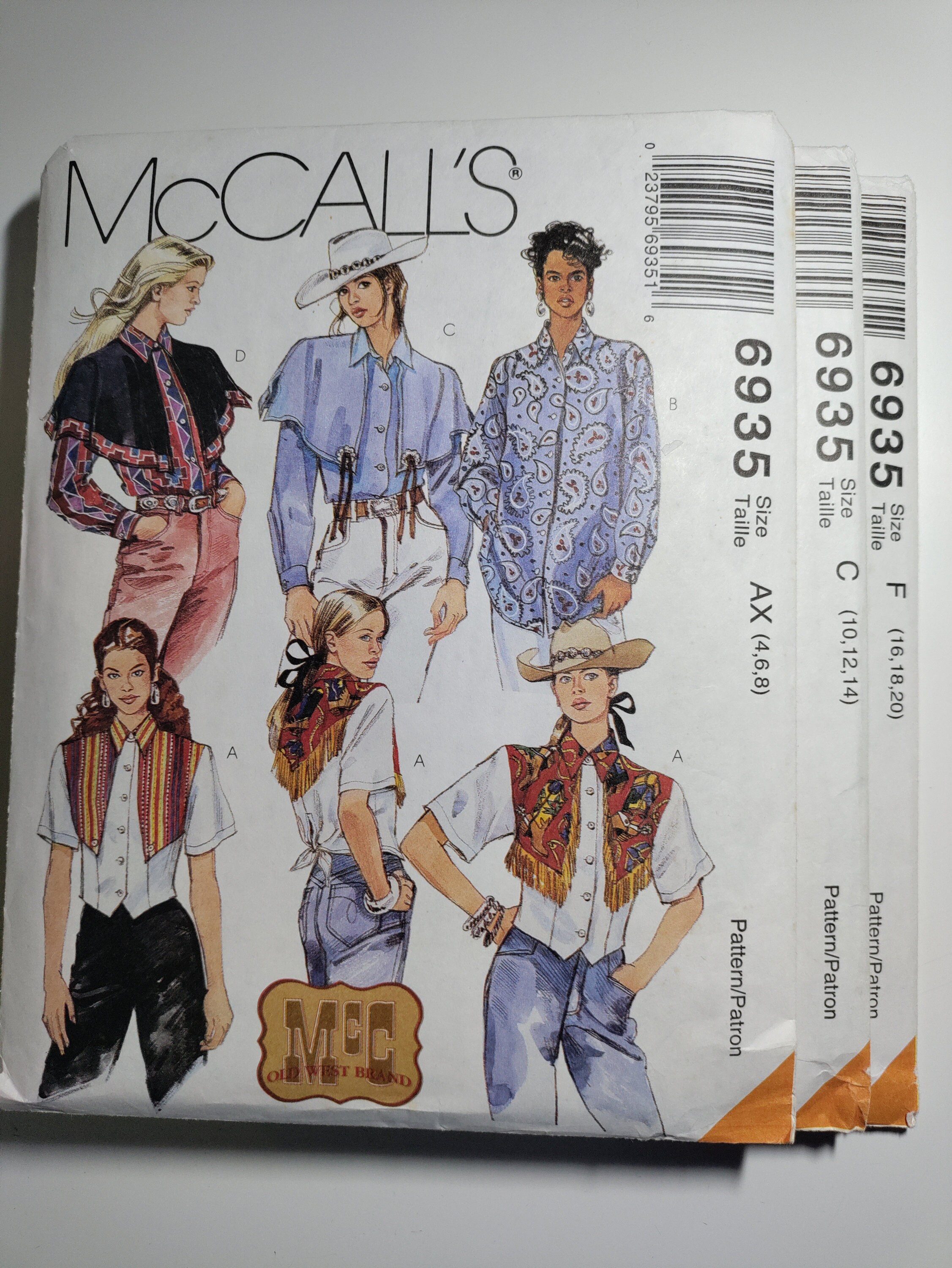 Mccall's 6935 Mcc Old Western Brand Shirts and Detachable Caped, Pick ...