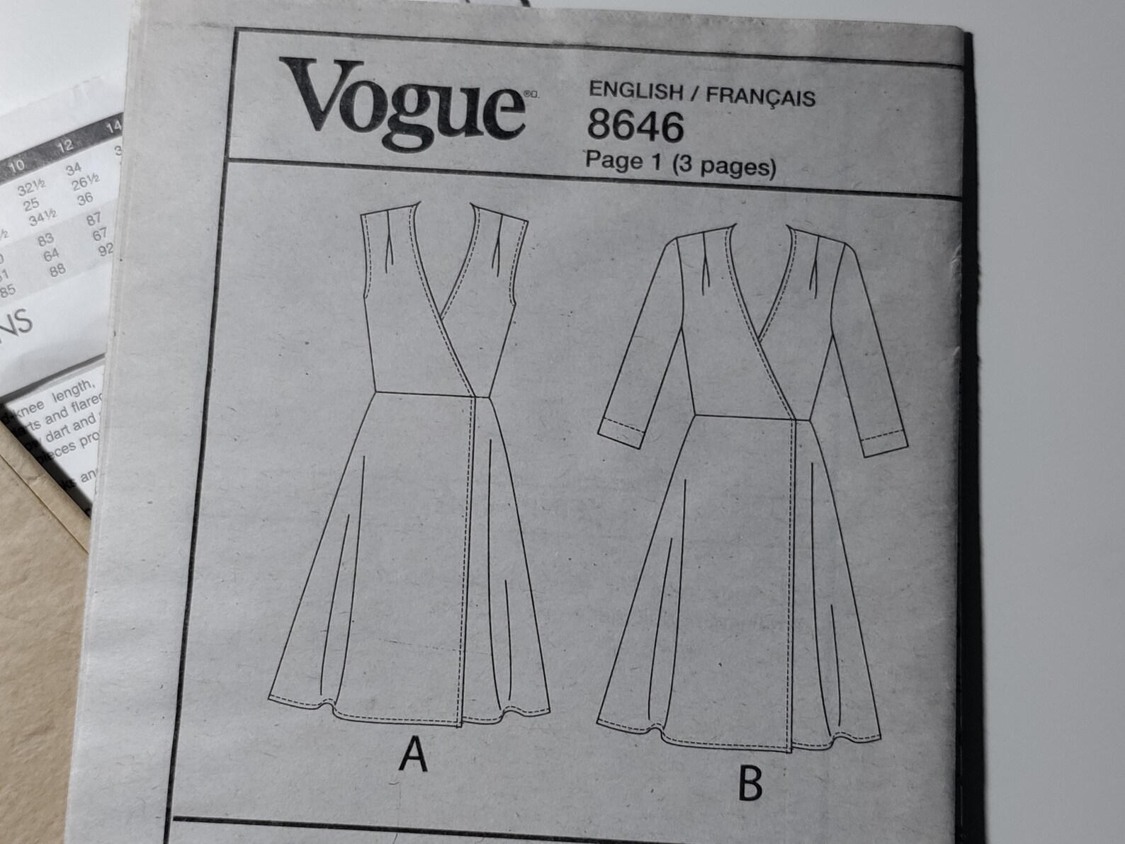 Vogue V8646 Close Fitting, Mid Knee, Wrap Dress With or Without Sleeves ...