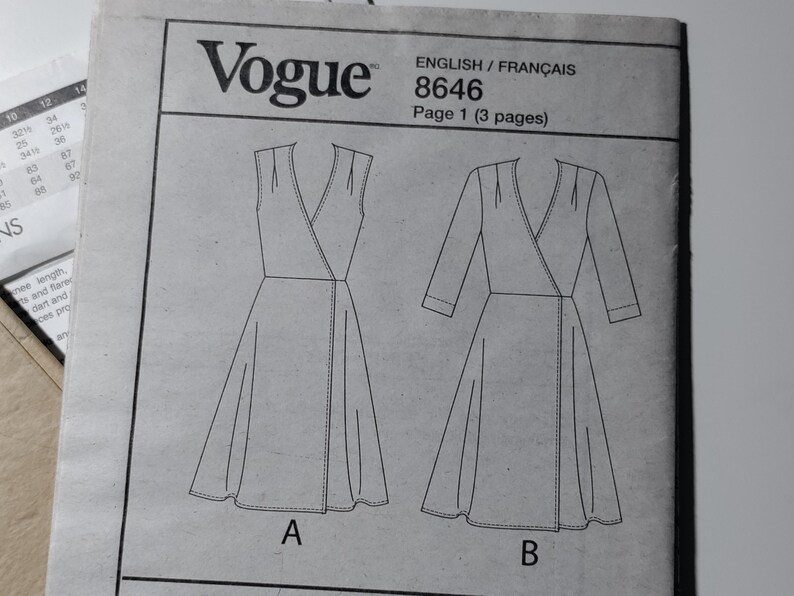 Vogue V8646 Close Fitting, Mid Knee, Wrap Dress With or Without Sleeves ...