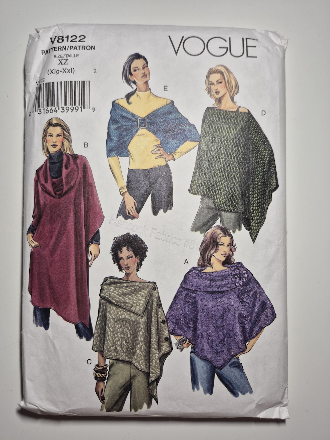 Vogue 8122 Ponchos, Cape and Wrap Variations, Sizes Xlg, XXL, Uncut and ...