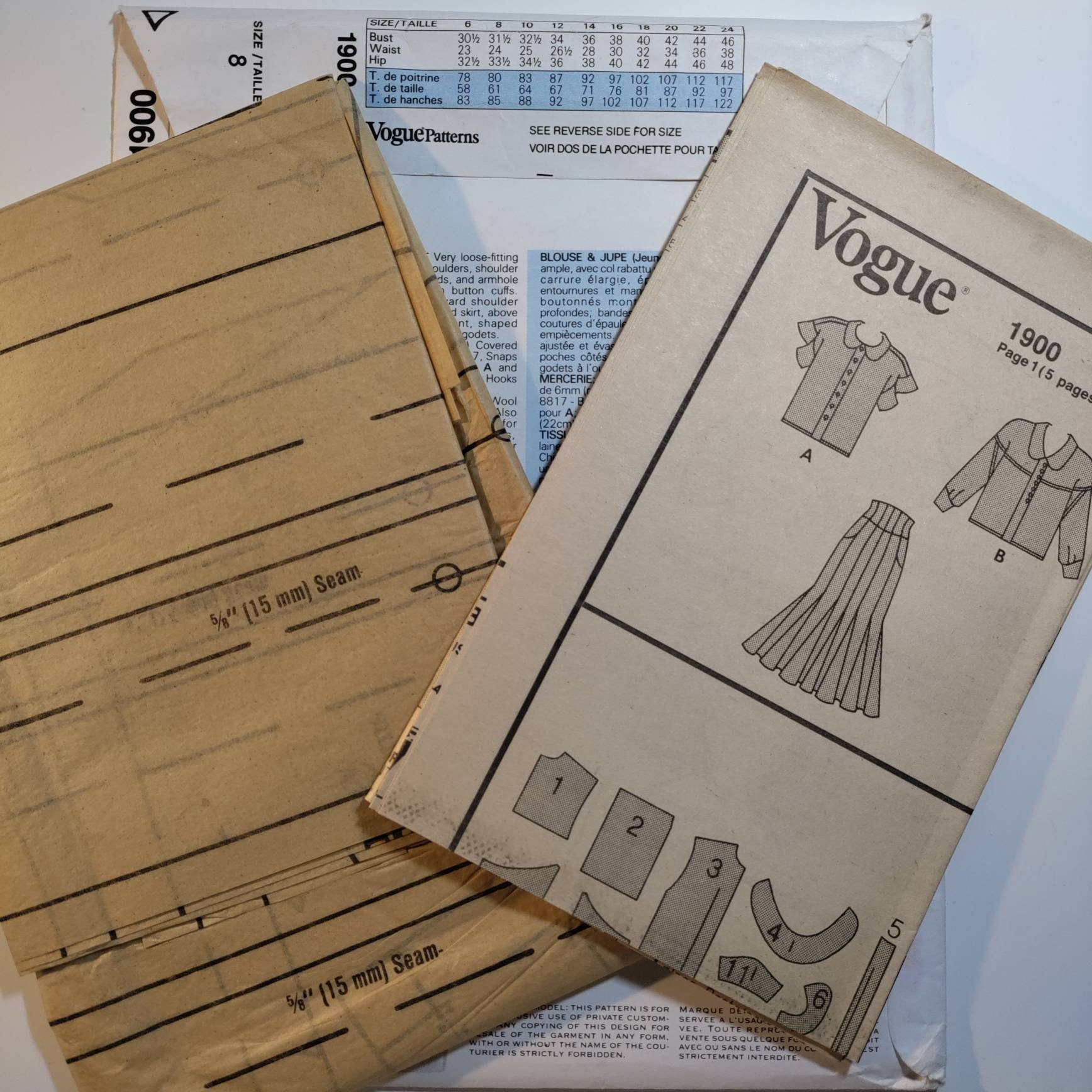 Vogue 1900 Karl Lagerfeld Vintage Blouses and Skirt Pattern, Size 8 ...