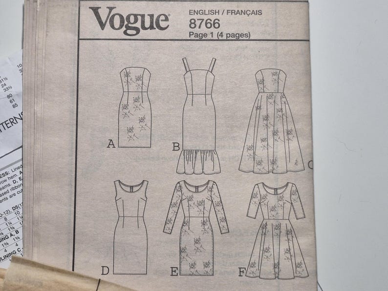 Vogue Options 8766 Lined Dress Variations, Sizes 12,14,16,18,20, Uncut ...