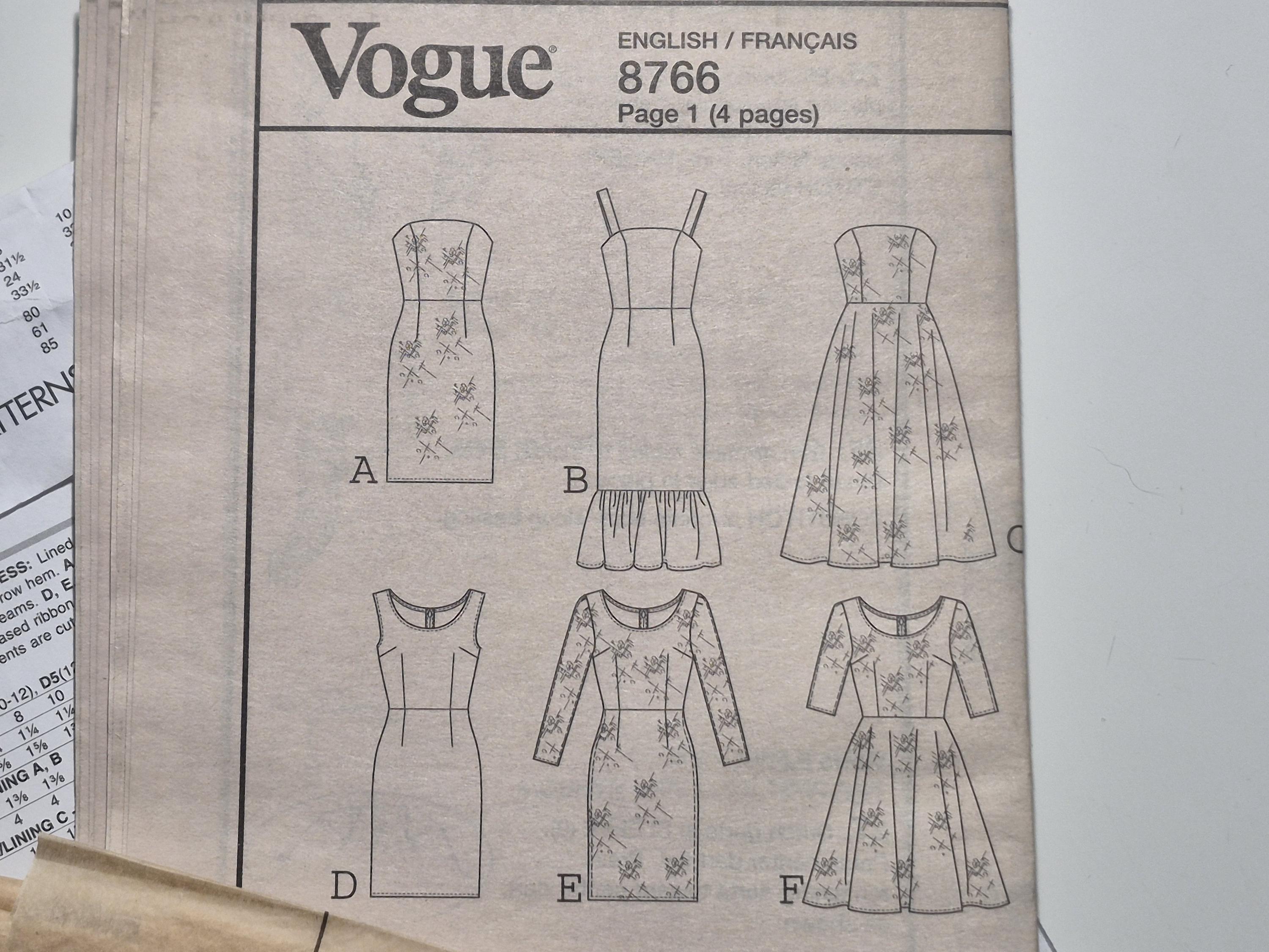 Vogue Options 8766 Lined Dress Variations, Sizes 12,14,16,18,20, Uncut ...