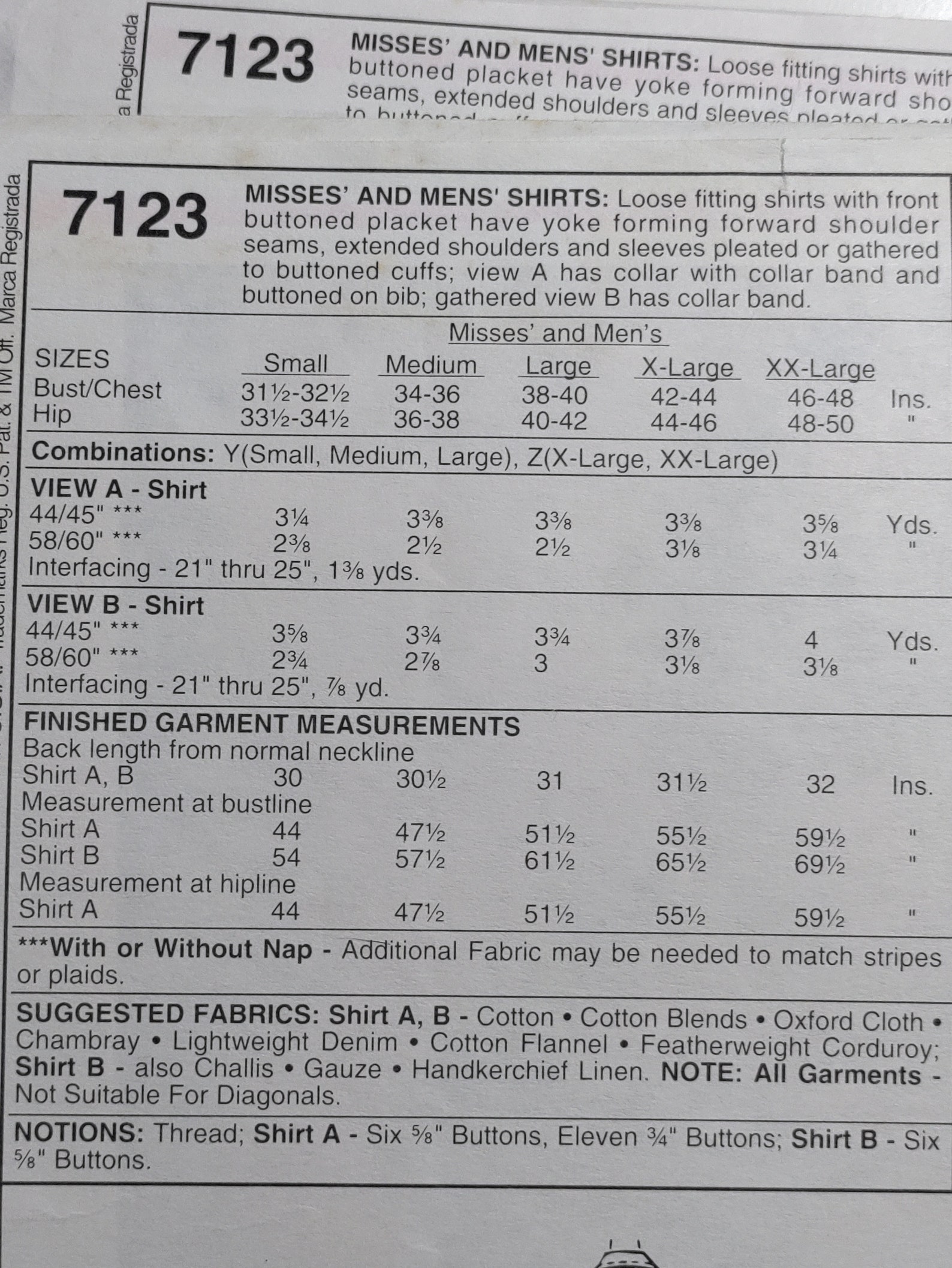 Mccall's 7123 Mcc Old West Brand Men's and Women's Shirt Variations ...