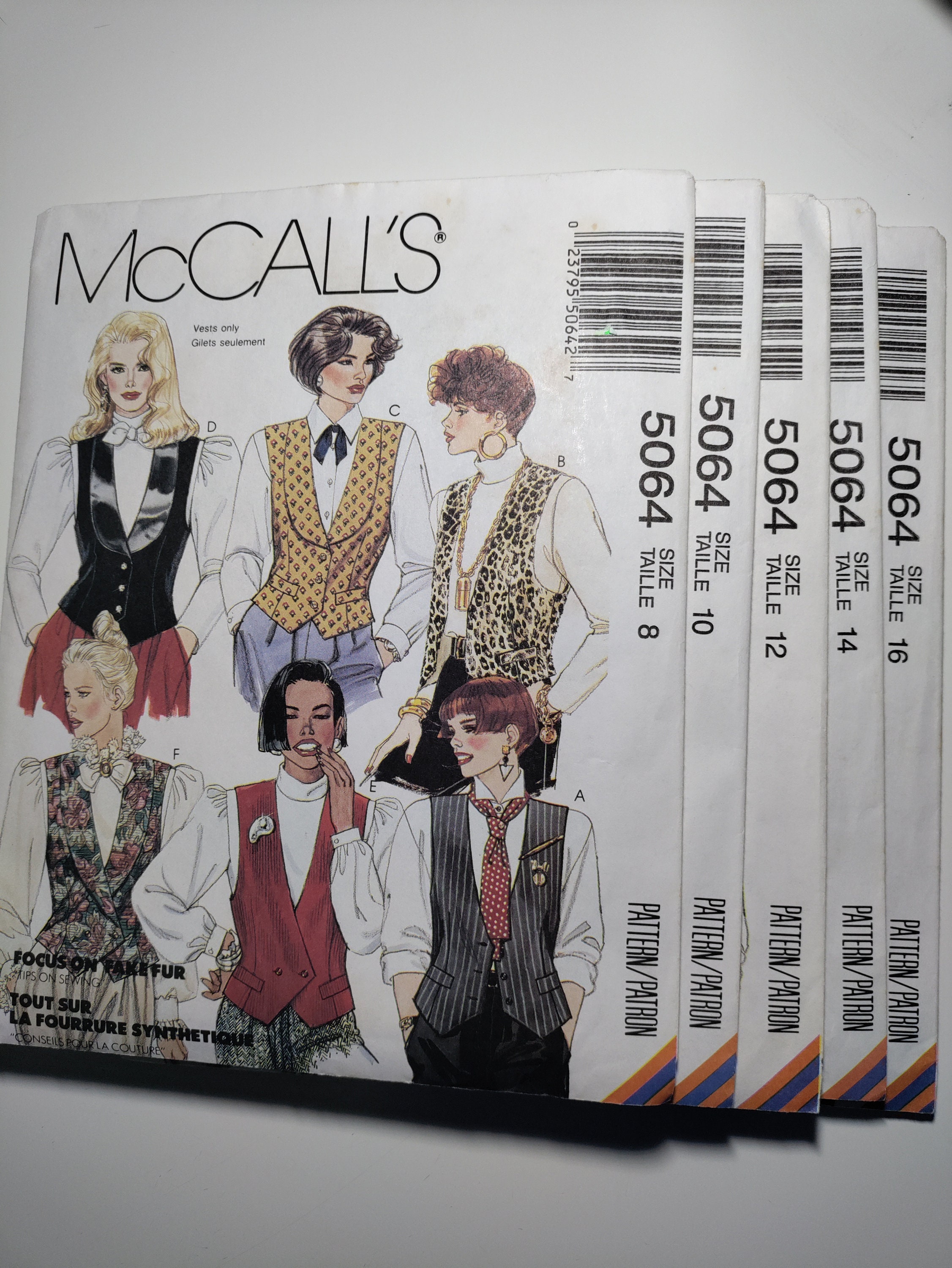 Mccall's 5064 Lined, Semi Fitted Vest, Single or Double Breasted, Pick Your Size, All Uncut and ...