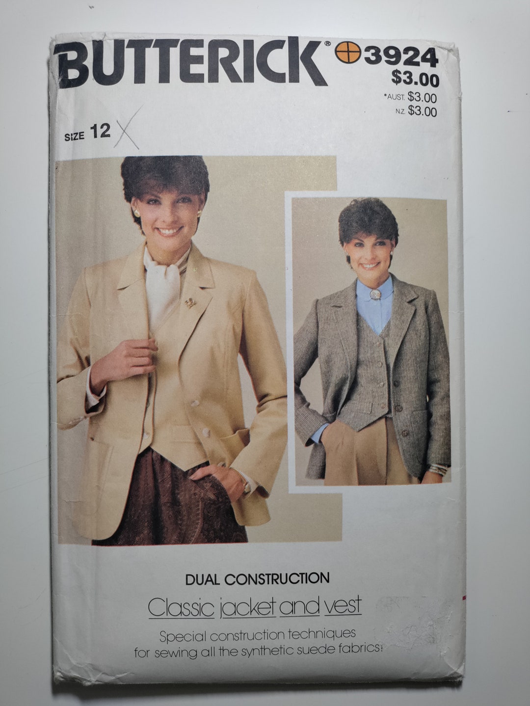 Butterick 3924 Classic Jacket and Vest, Size 12, Uncut and Factory ...