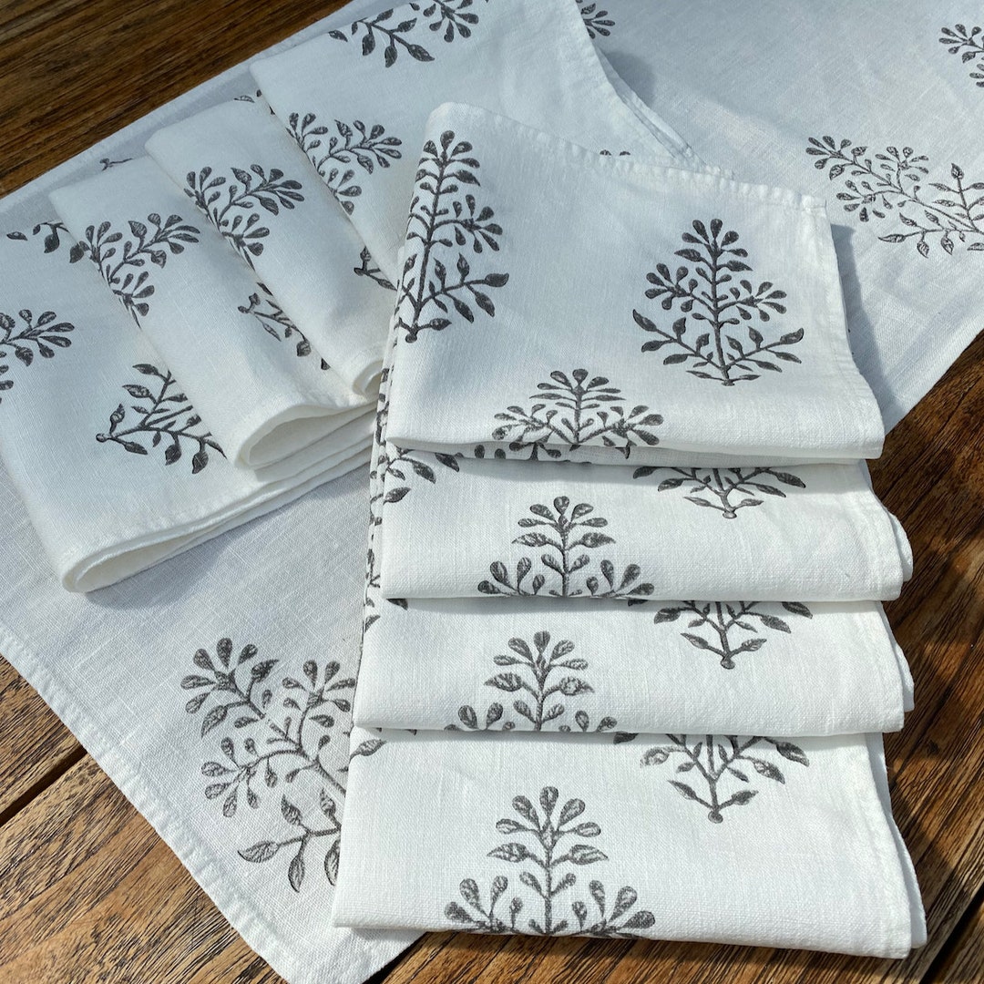 Hand Block Printed Table Runner & 8 X Napkins - Etsy