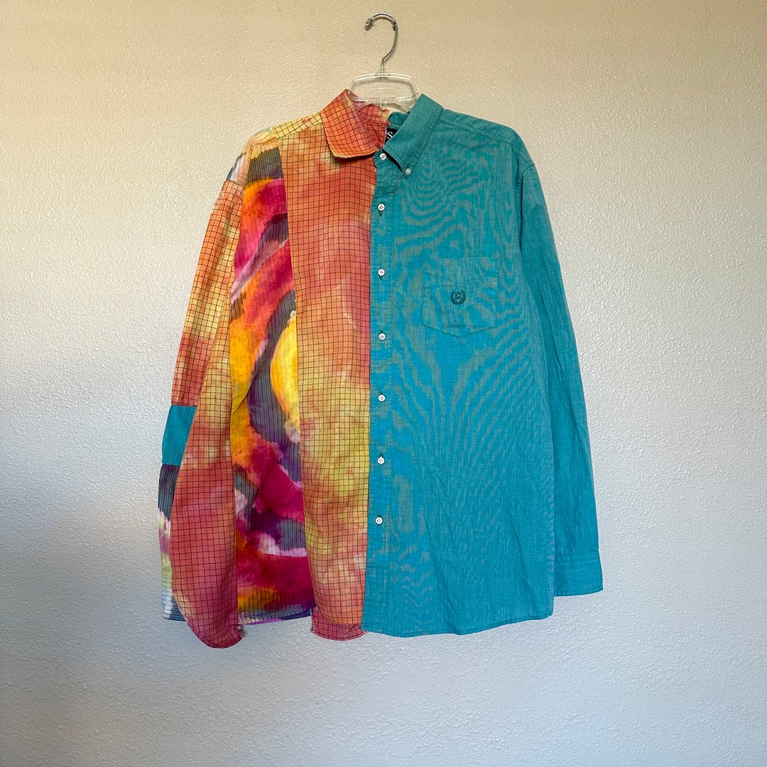 Upcycled Colorblock Tie Dye Button Down Dress Shirt Patchwork Shirt ...