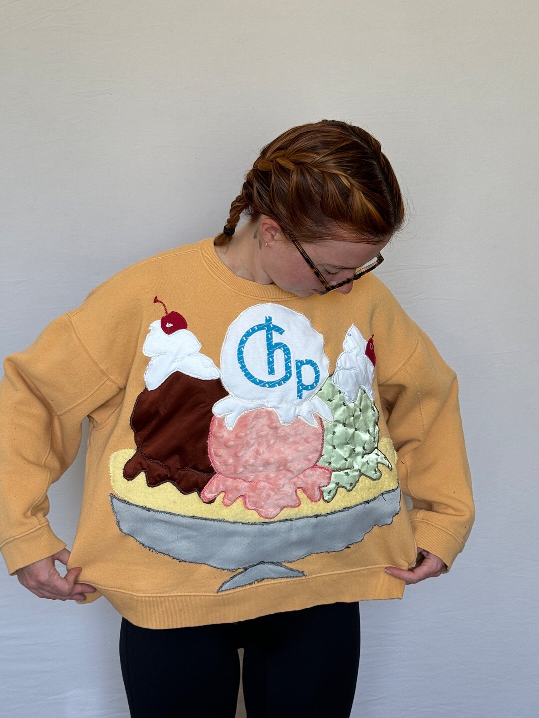 Upcycled Patchwork Ice Cream Sundae Textured Orange Sweatshirt L - Etsy