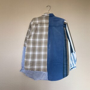 Upcycled Patchwork Striped Button Down Shirt Plaid Shirt Flannel Shirt ...