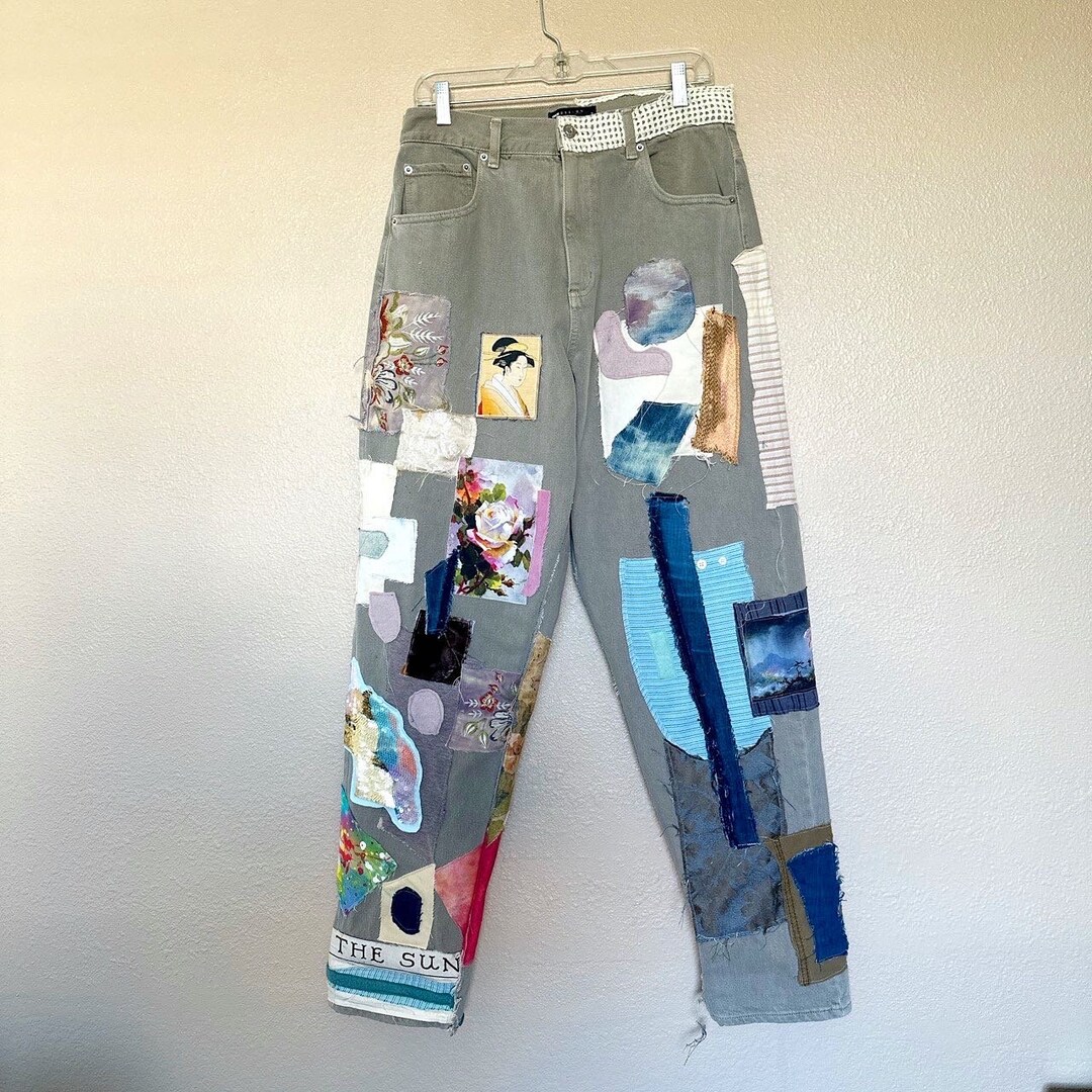 Upcycled Patchwork Jeans Boyfriend Relaxed Fit Size 32x32 Waist - Etsy