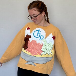 Upcycled Patchwork Ice Cream Sundae Textured Orange Sweatshirt L - Etsy