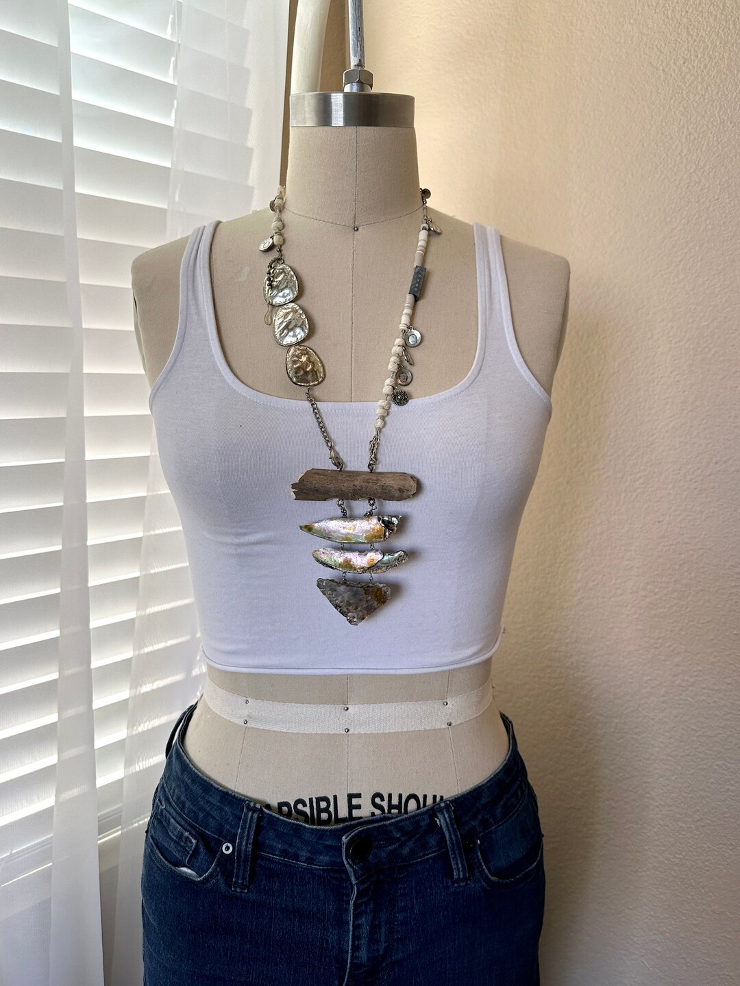 Upcycled Assemblage Necklace, Wood and Shell Pendant - Etsy
