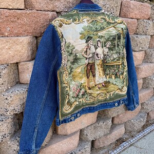 Upcycled Patchwork Denim Jacket - Vintage Tapestry Back Panel - 21x25 ...
