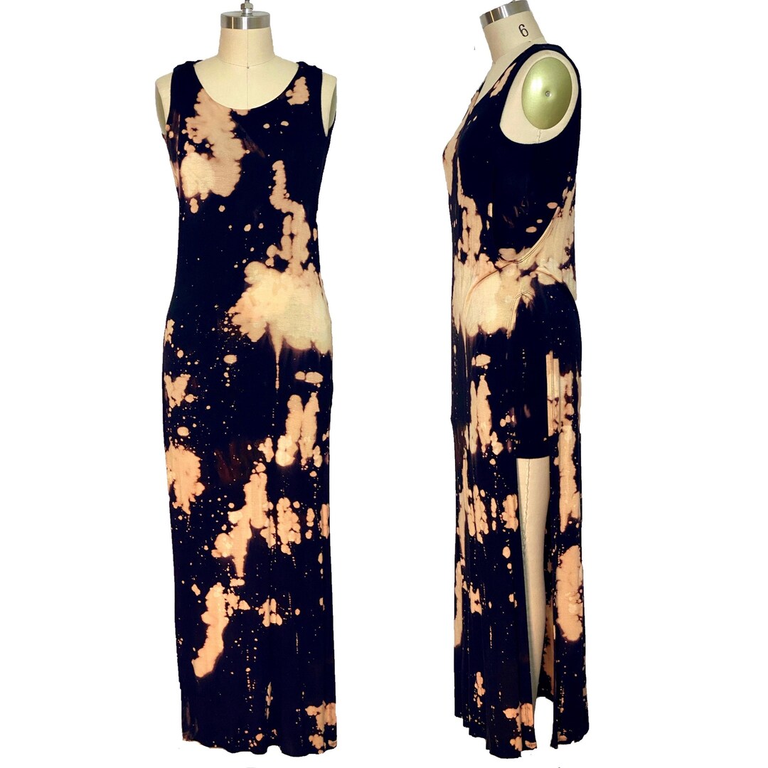 Bleach Tie Dye Goddess-cut Maxi Dress on the Road M - Etsy