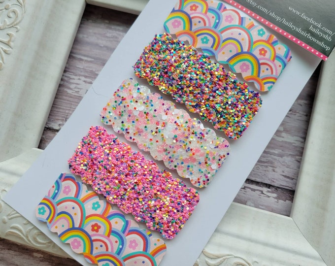 Rainbow Snap Clip Set, Rectangle Snap Clips, Rainbow Hair Clips, Hair ...