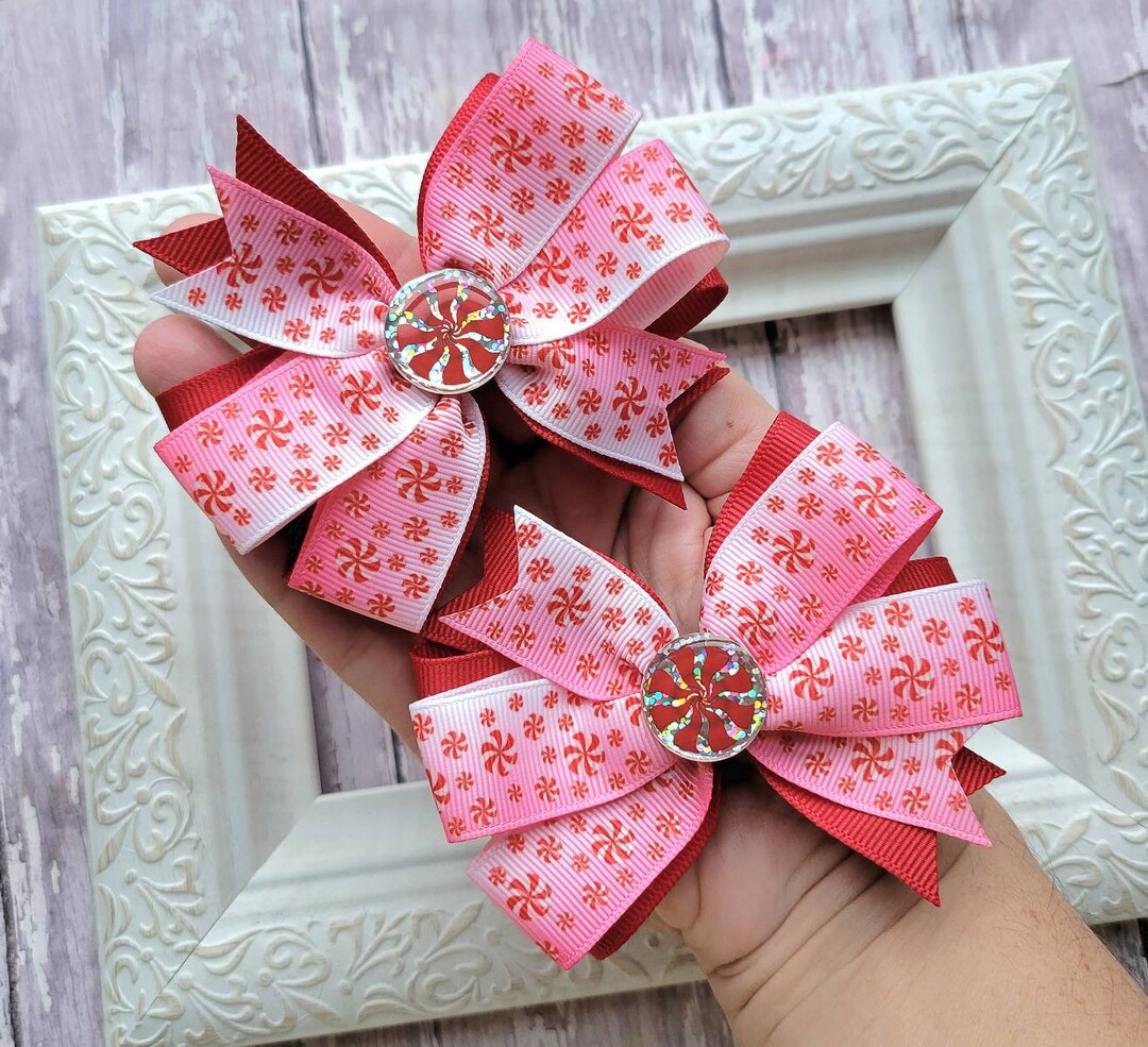 Peppermint Swirl Pigtail Bows, Red and Pinkchristmas Pigtail Bow Set ...