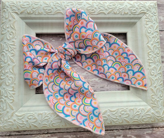 Hand Tied Fabric Hairbow Pink Rainbow Hair Bow Ponytail Hair - Etsy