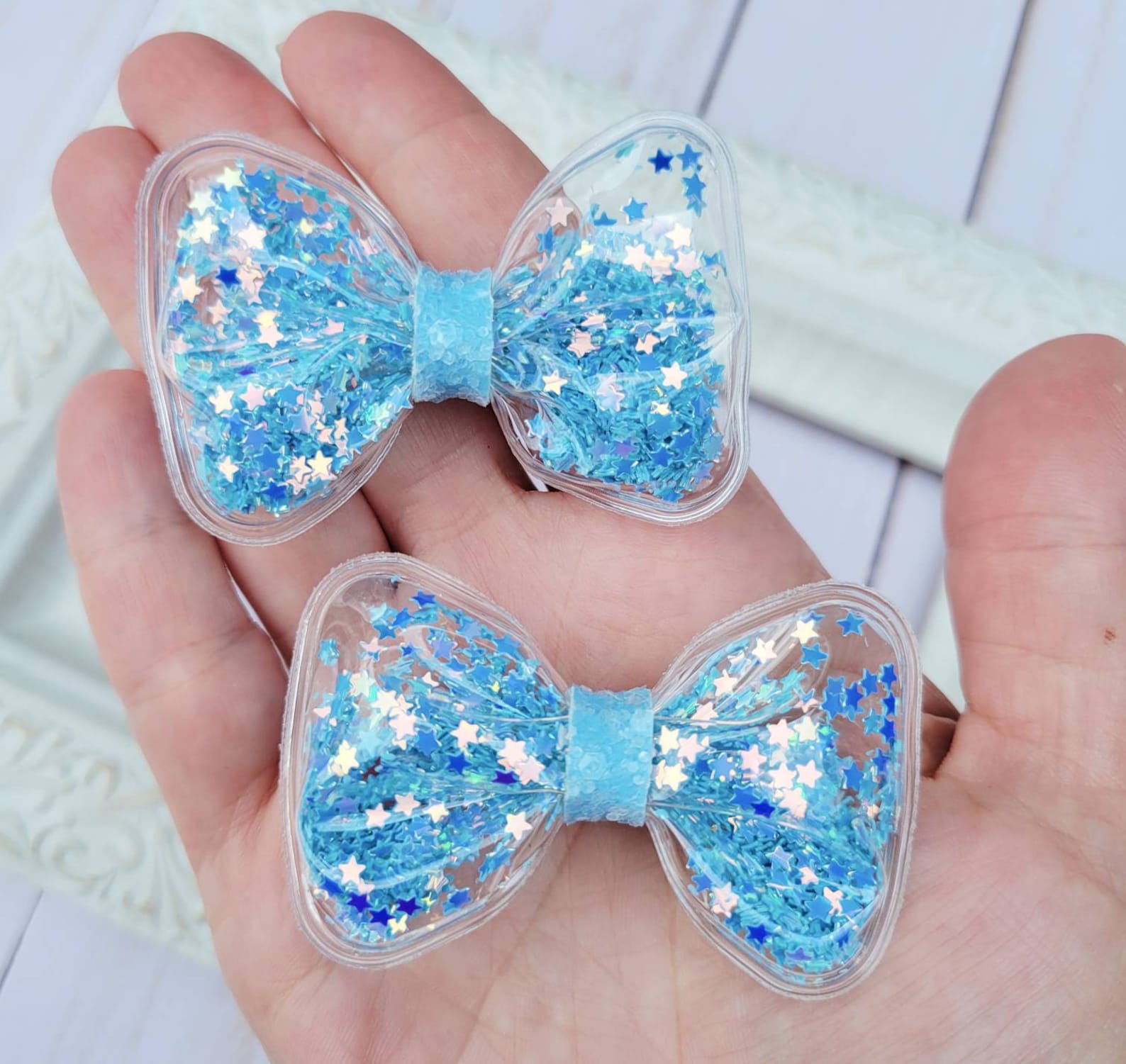 Light Blue Pigtail Shaker Bows,confetti Shaker Hair Bows,blue Pigtail ...