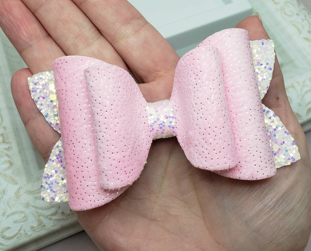 4 Inch Pink Fur and Glitter Hairbow, Pink Fur Hairbow, Fuzzy Hairbow ...