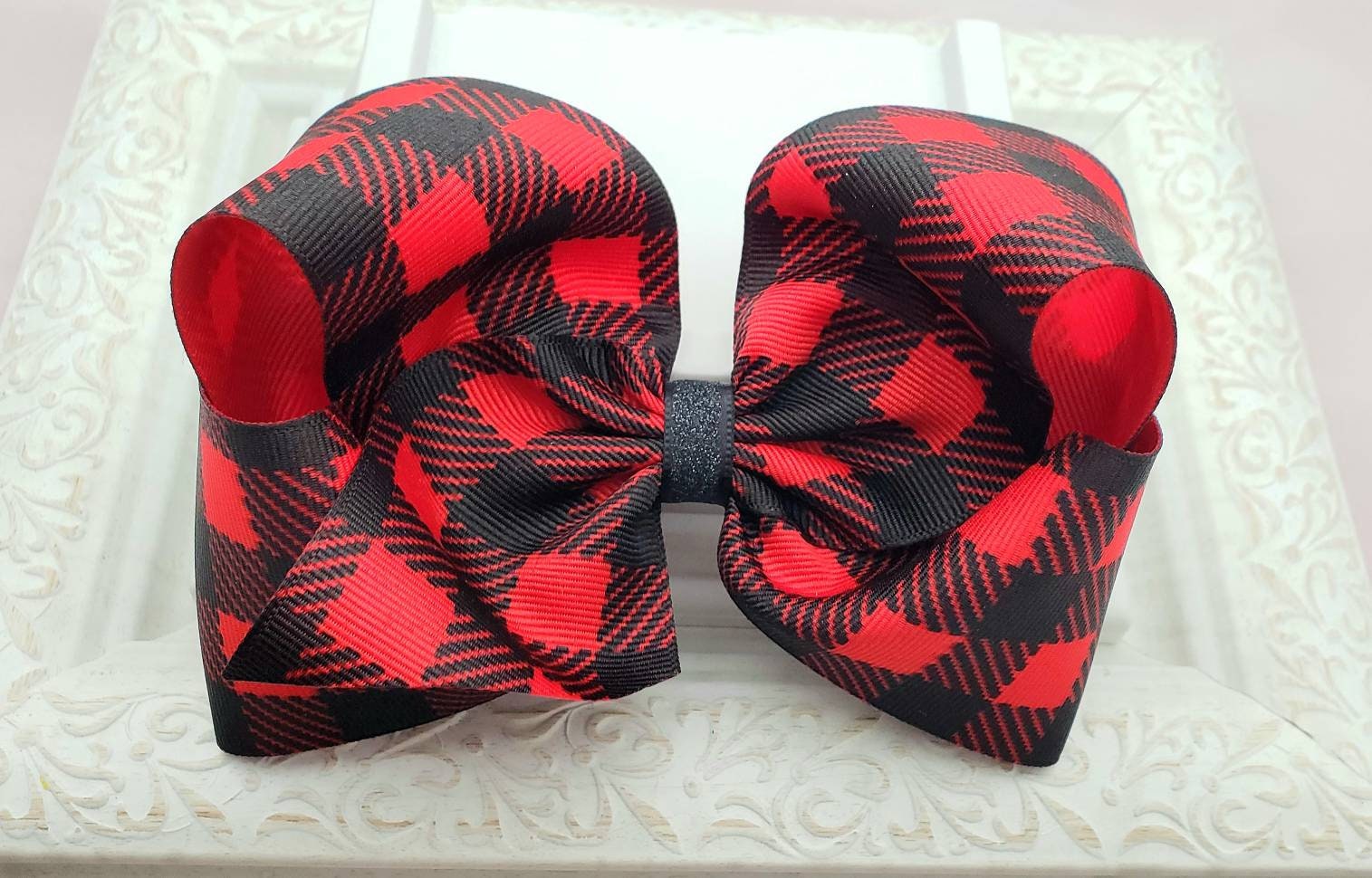Classic 5 inch red and black Buffalo plaid boutique hairbow | Etsy