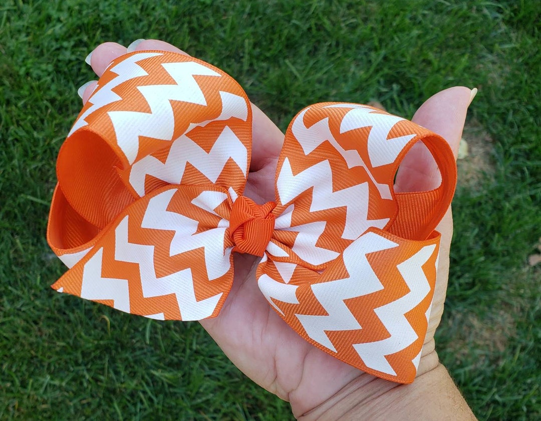 Orange and White Hairbow, Orange Hairbow, Orange Bow,chevron Hairbow ...
