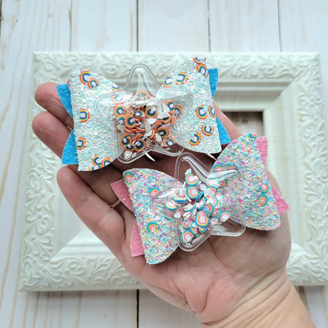 Rainbow Shaker Bow, Confetti Shaker Hairbow, Bright or Pastel Rainbow ...