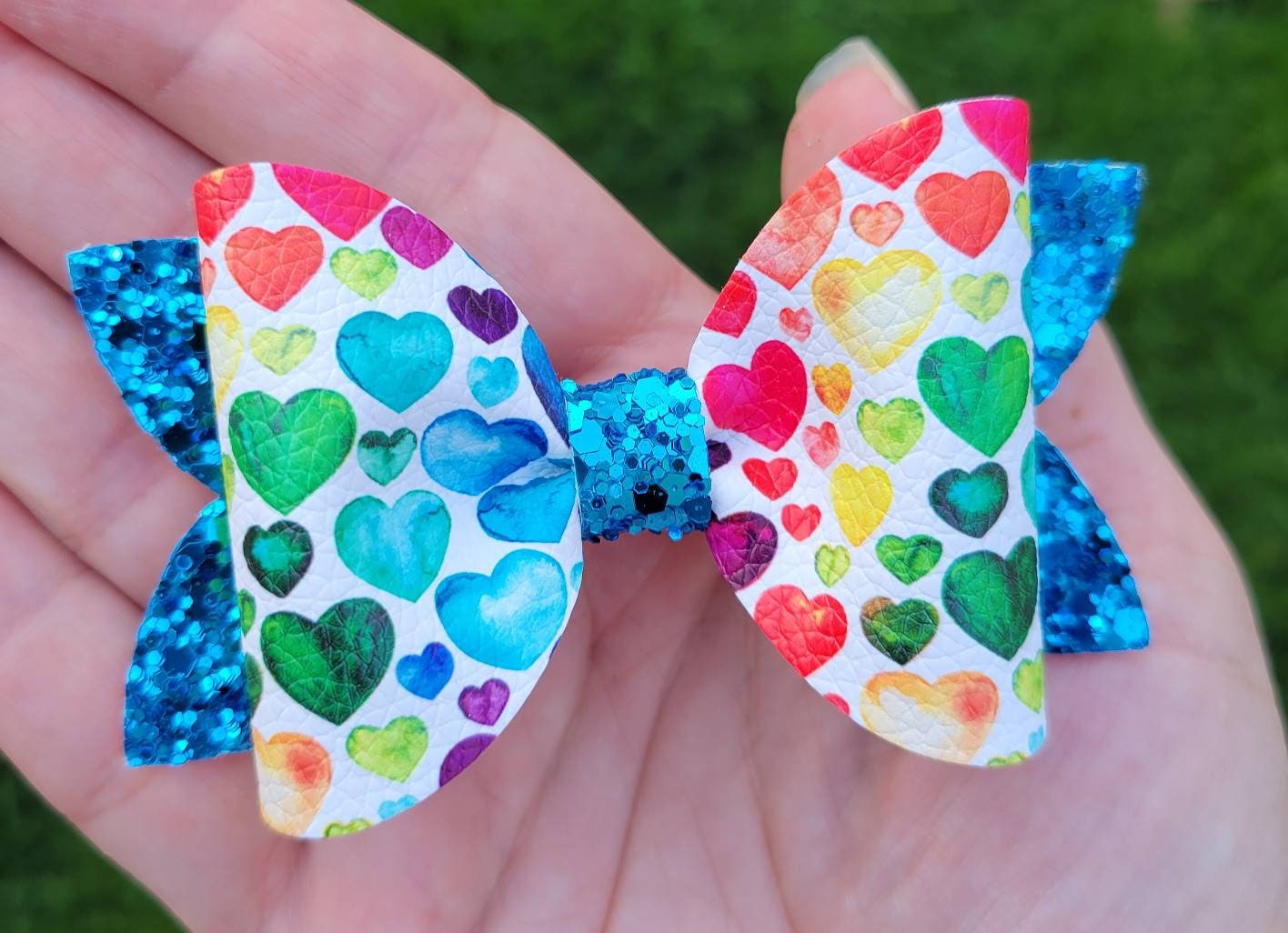 3.5 Inch Rainbow Hearts Bowrainbow Hairbow Hearts Hair - Etsy