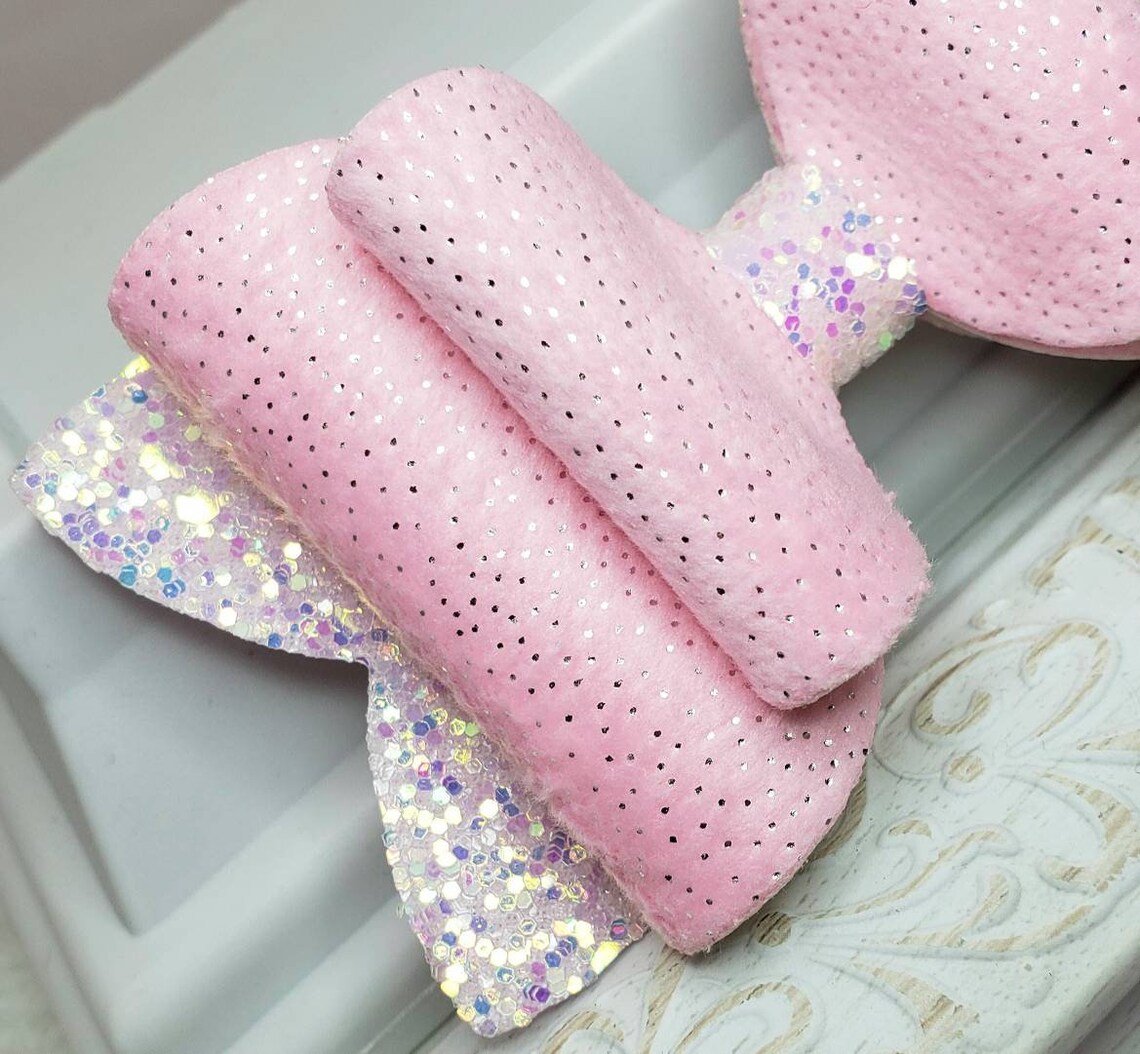 4 Inch Pink Fur and Glitter Hairbow, Pink Fur Hairbow, Fuzzy Hairbow ...