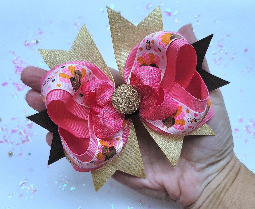 Pink Turkey Hairbow, Thanksgiving Bow for Little Girls, Turkey Hair ...