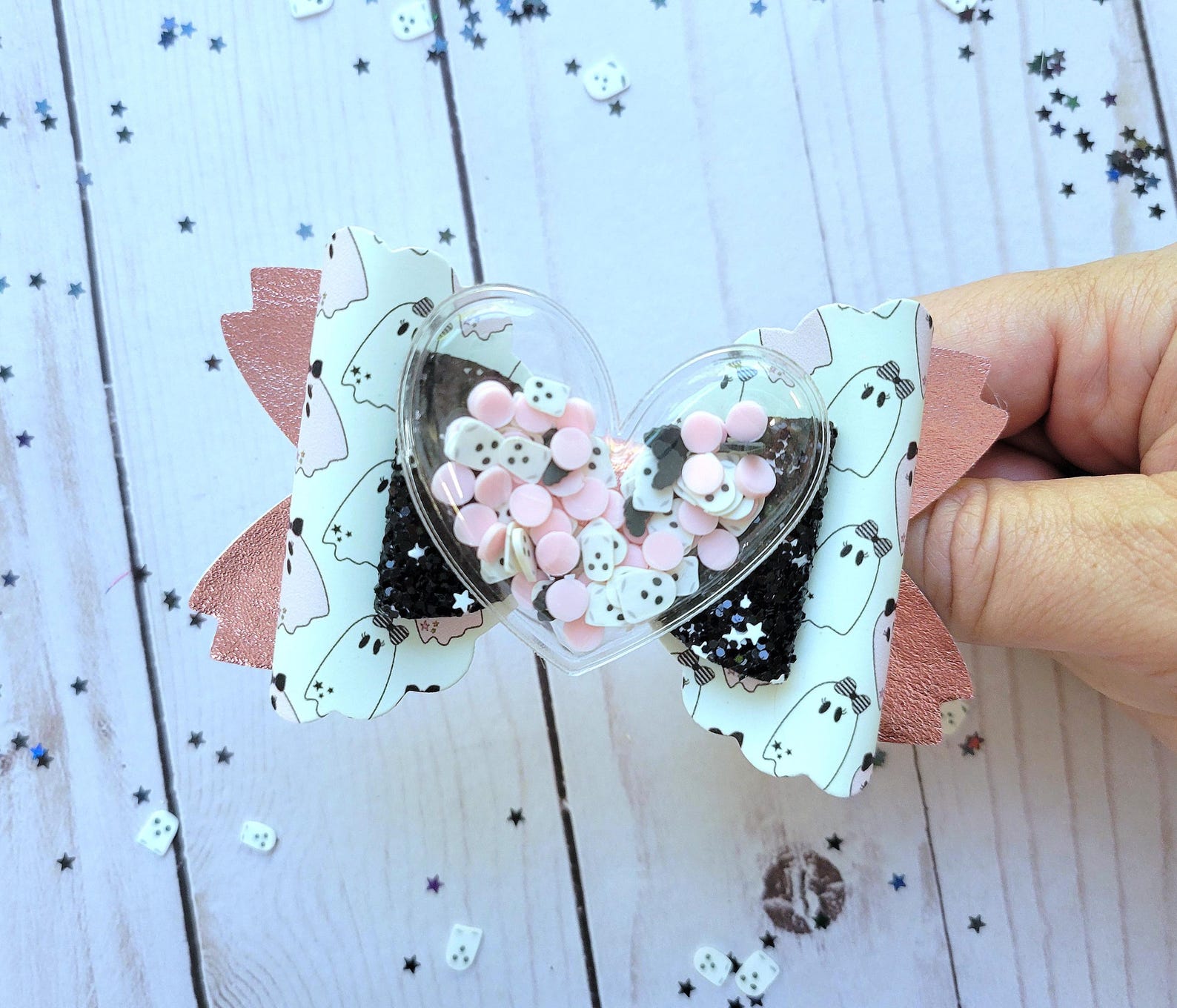 Ghost Shaker Halloween Hairbow, Pink-o-ween Bow for Little Girls, Glow ...