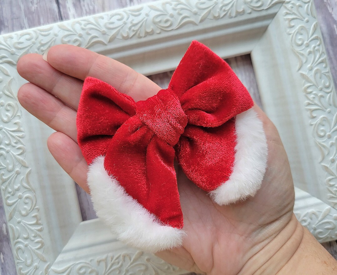 Red Velvet Santa Hair Bow, Small Red Velvet Bow, Red Christmas Hair ...