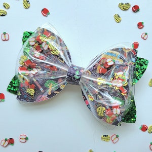 4 Inch Back to School Shaker Hairbow, School Bus and Apple Hair Bow ...
